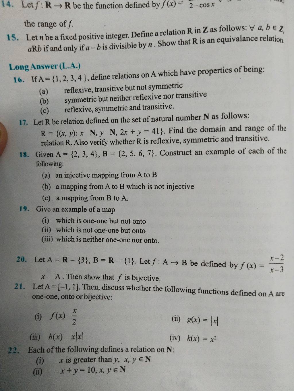 Let f:R→R be the function defined by f(x)=2−cosx the range of f. 15. Let