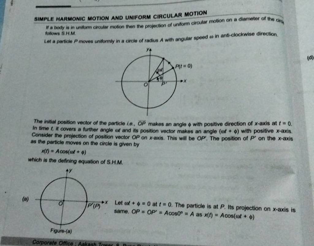 SIMPLE HARMONIC MOTION AND UNIFORM CIRCULAR MOTION If a body is in unifor..