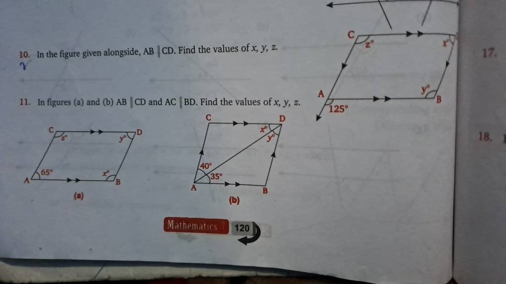 10 In The Figure Given Alongside Ab∥cd Find The Values Of X Y Z 11 I