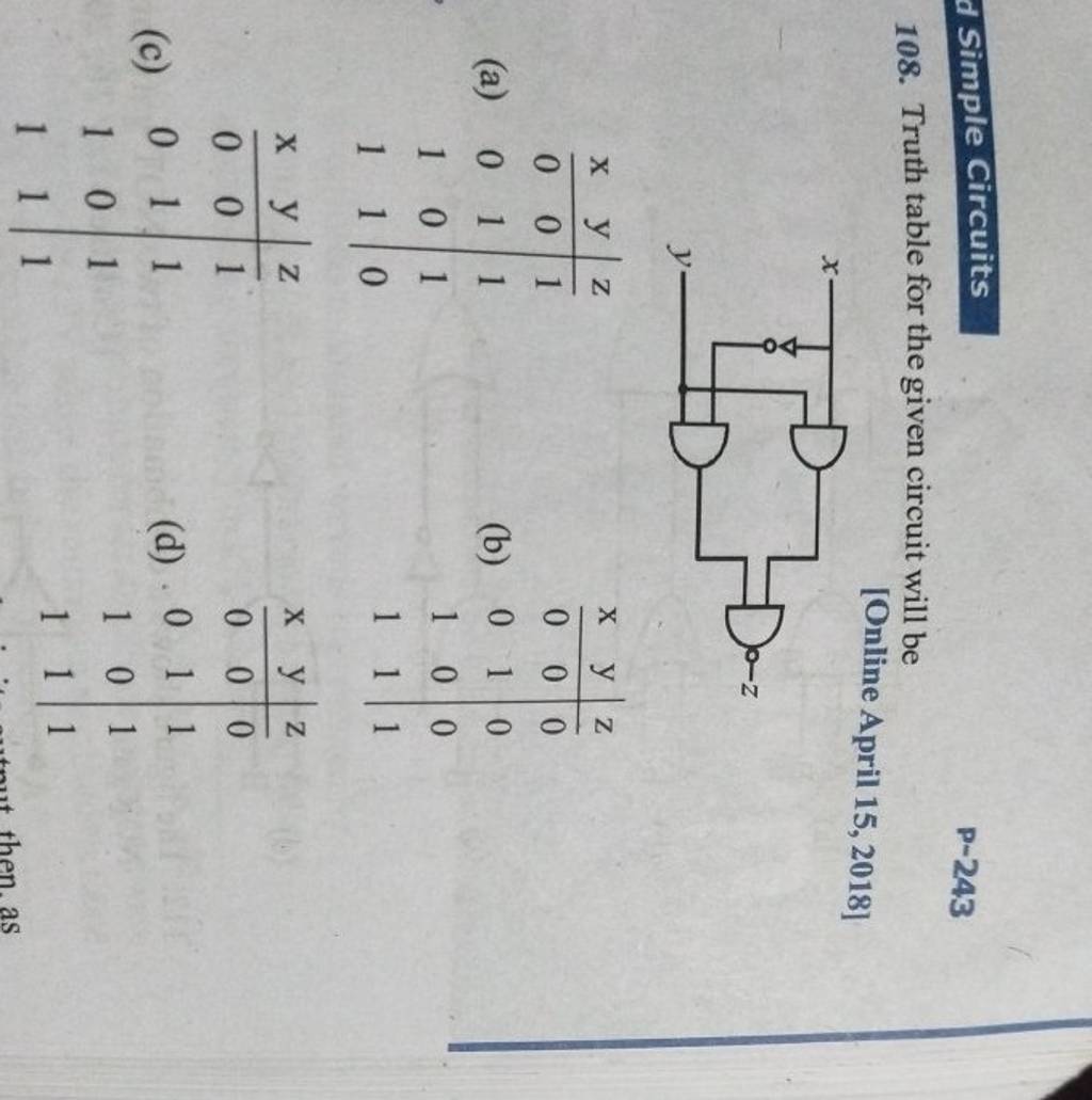 d Simple Circuits p−243 108. Truth table for the given circuit will be [O..