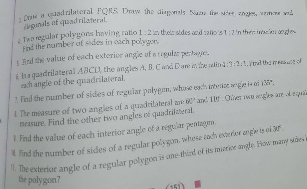 3. Draw a quadrilateral PQRS. Draw the diagonals. Name the sides, angles,..