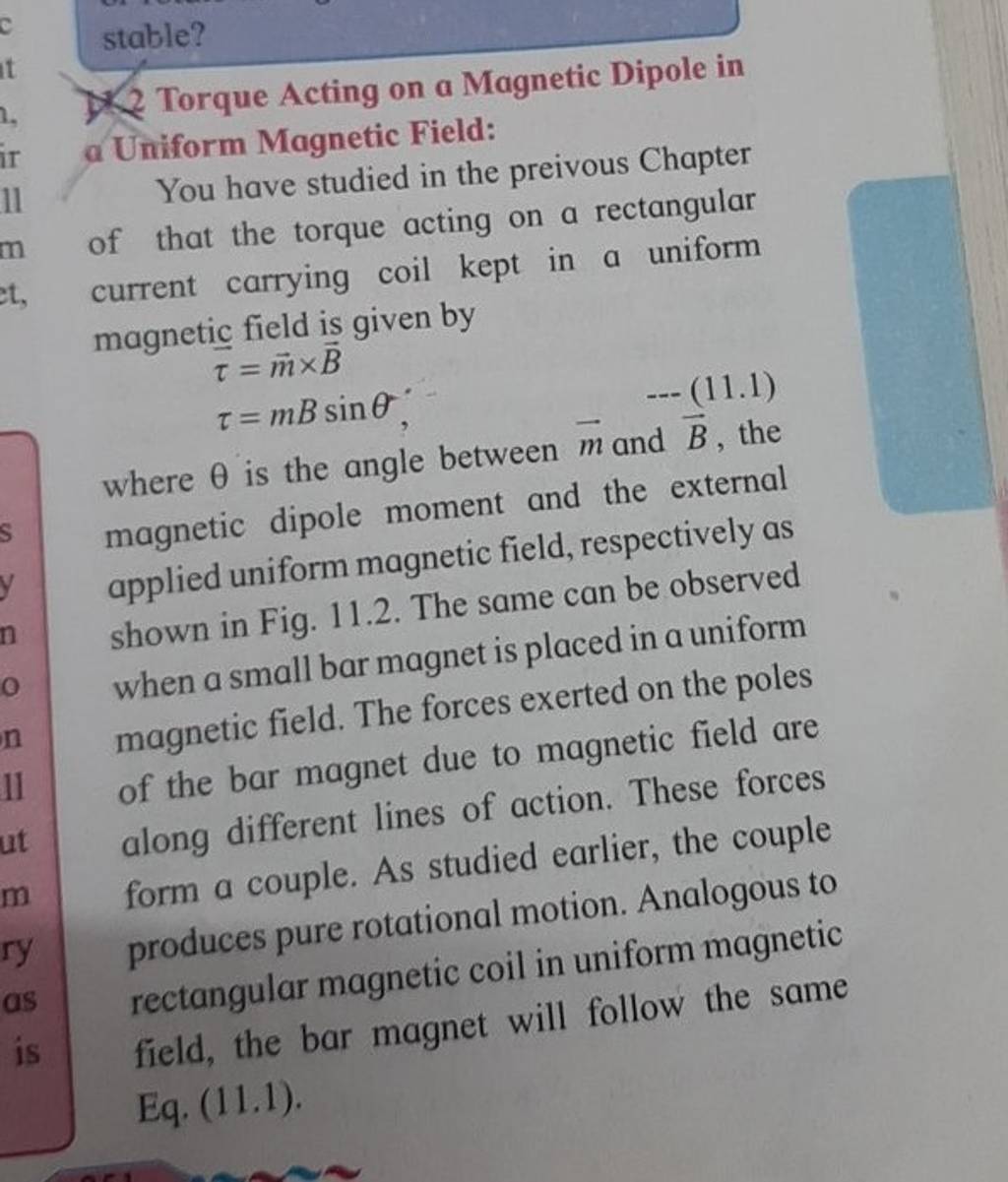 D. Torque Acting on a Magnetic Dipole in a Uniform Magnetic Field: You h.. D. Torque Acting on a Magnetic Dipole in a Uniform Magnetic Field: You h..
