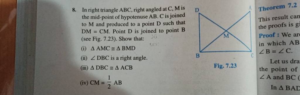 8. In right triangle ABC, right angled at C,M is the mid-point of hypoten..