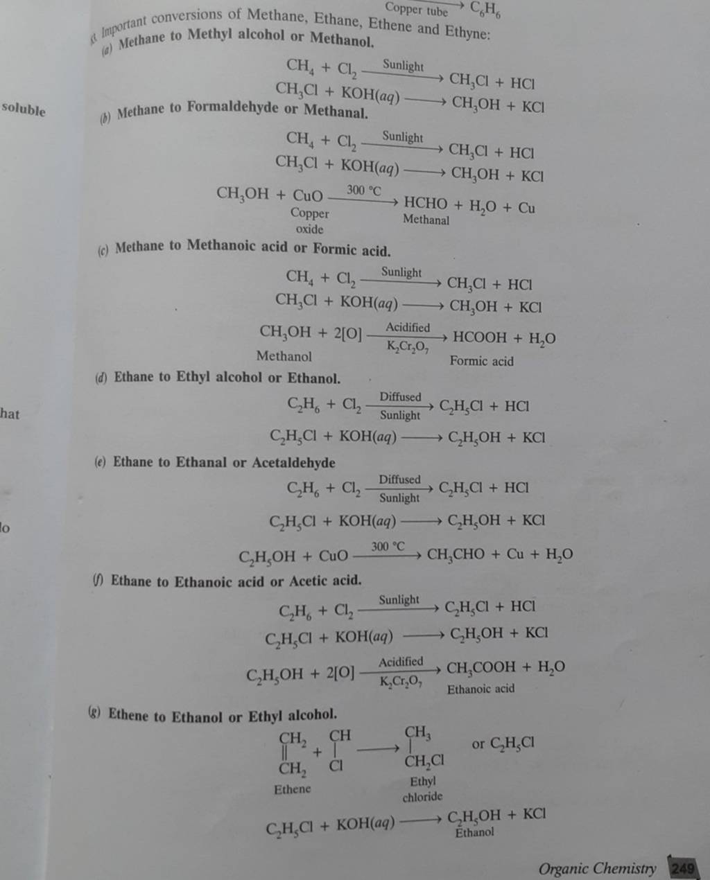 lipportant conversions of Methane, Ethane, Ethene and Ethyne: (o) Methane..