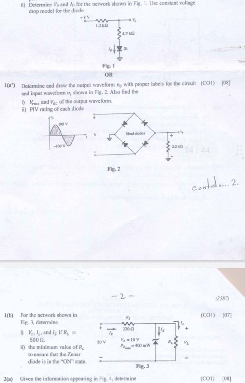 ii) Determine V0 and ID for the network shown in Fig. 1. Use constant v..