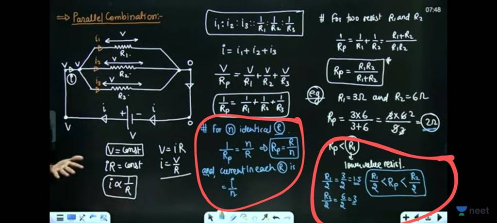 ⇒ Parallel Combination:- i1 :i2 :i3 :R1 1 :R2 1 :R3 1 \# for two relist