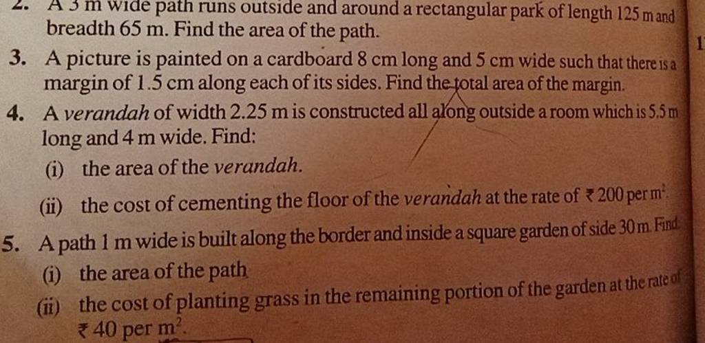 2. A 5 m wide path runs outside and around a rectangular park of length 1..