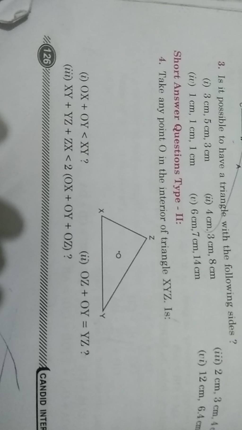 3. Is it possible to have a triangle with the following sides ? (i) 3 cm,..