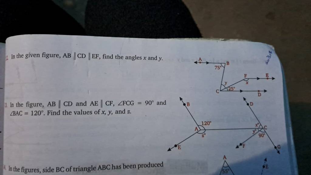 2 In The Given Figure Ab∥cd∥ef Find The Angles X And Y 1 In The Figur