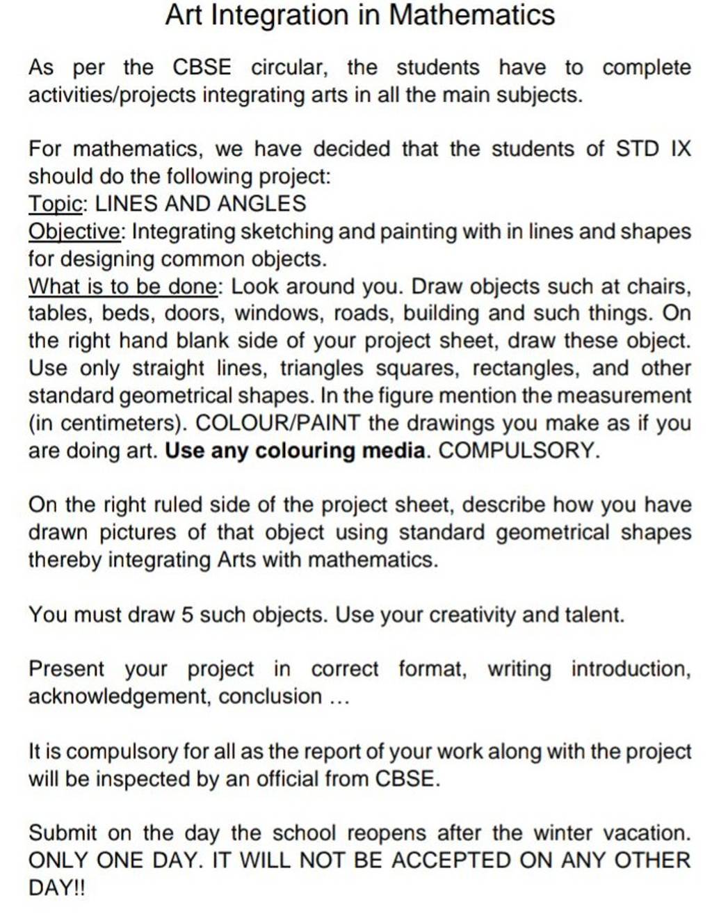 Art Integration in Mathematics As per the CBSE circular, the students hav..