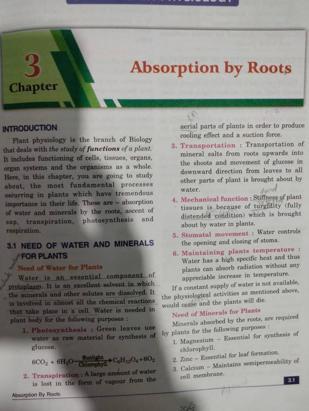 Absorption by Roots Chapter INTRODUCTION aerial parts of plants in order