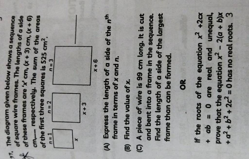 The diagram given below shows a sequence of square wire frames. The lengt..