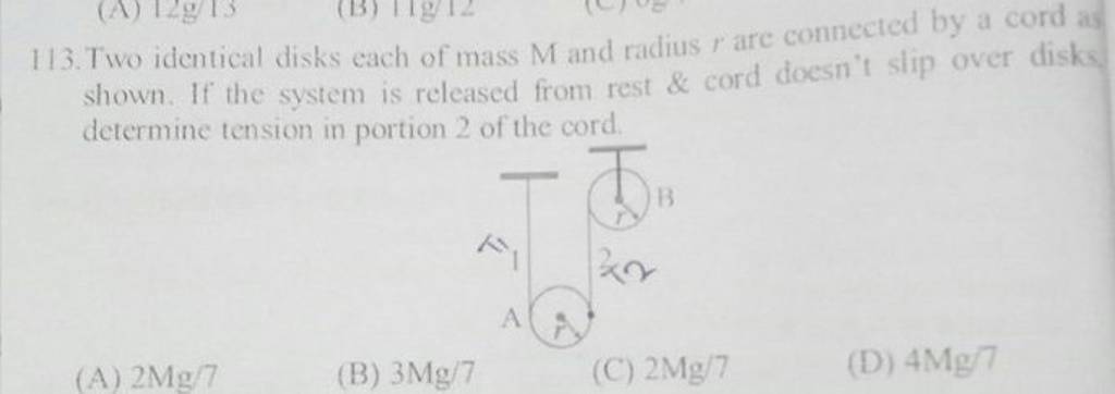 Two Identical Disks Each Of Mass M And Radius R Are Connected By A Cord A