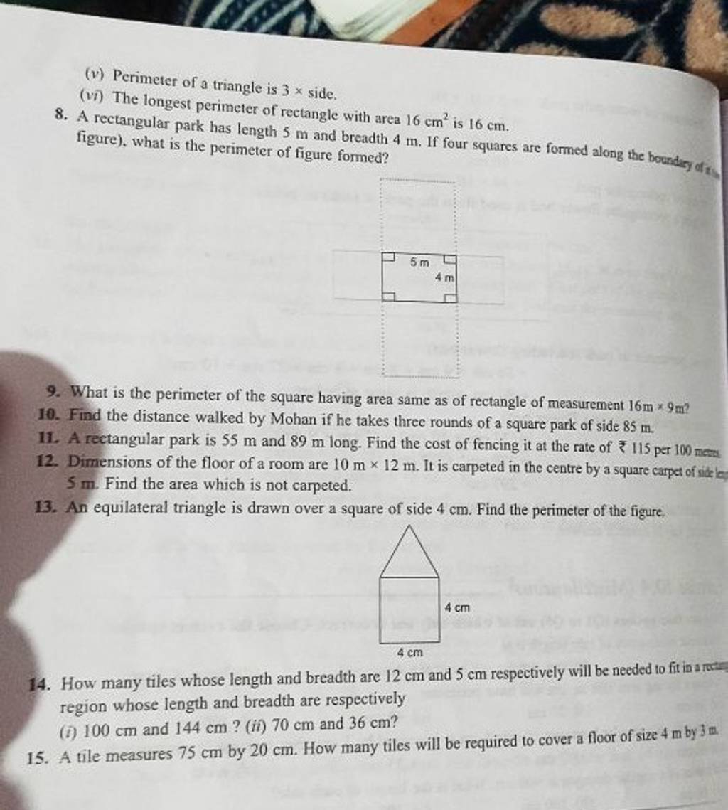 (v) Perimeter of a triangle is 3× side. (vi) The longest perimeter of rec..