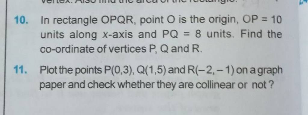 10. In rectangle OPQR, point O is the origin, OP=10 units along x-axis an..