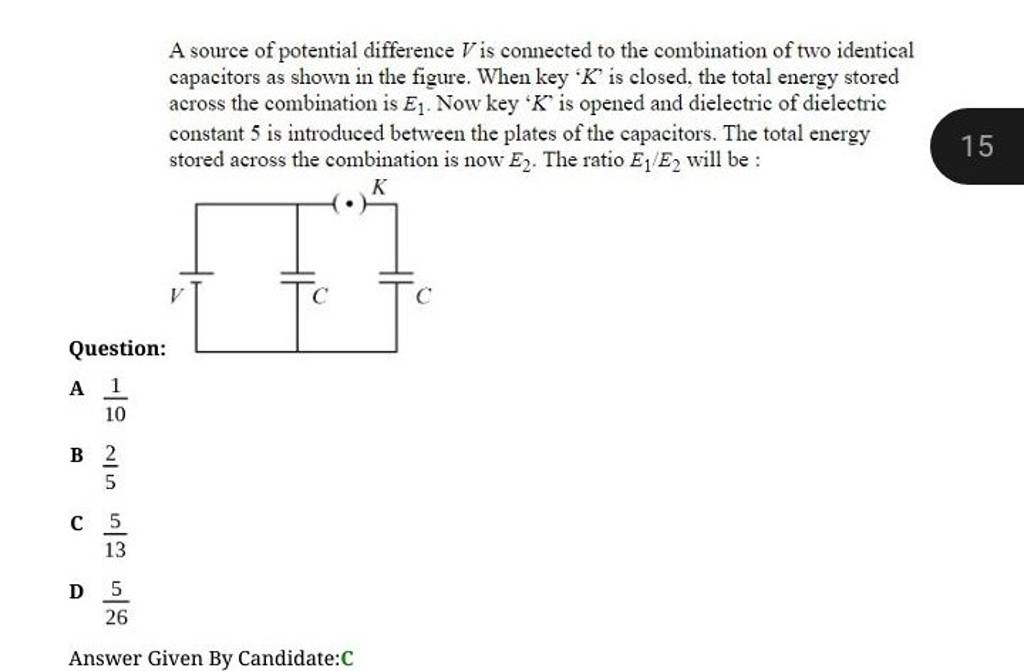 A source of potential difference V is connected to the combination of two..