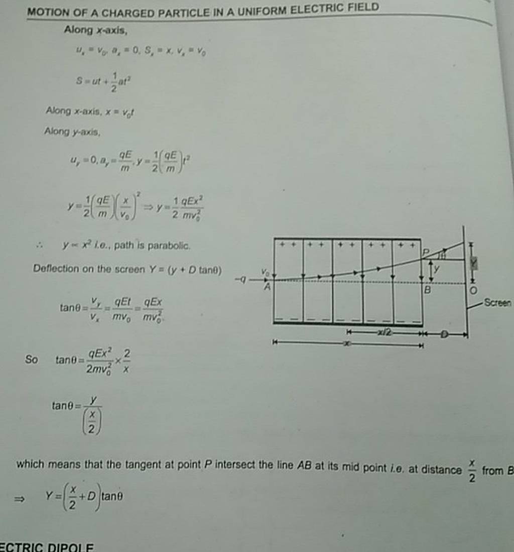 MOTION OF A CHARGED PARTICLE IN A UNIFORM ELECTRIC FIELD Along x axis, uc..