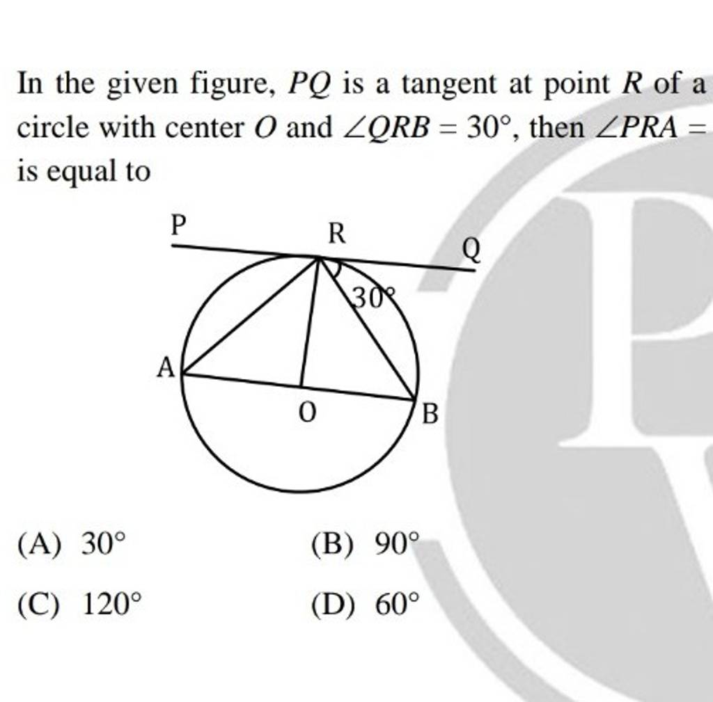 In the given figure, PQ is a tangent at point R of a circle with center O..