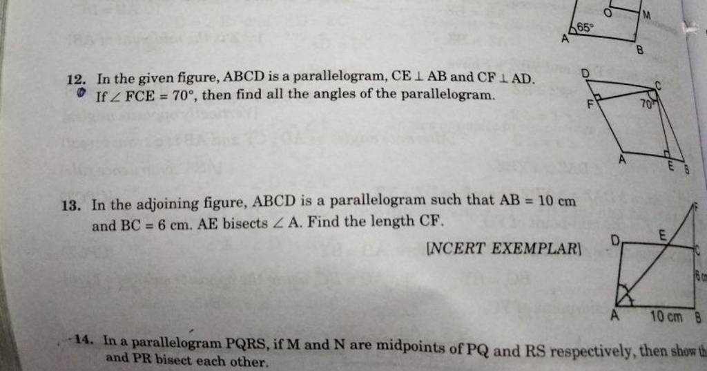 12. In the given figure, ABCD is a parallelogram, CE⊥AB and CF⊥AD. If ∠FC..