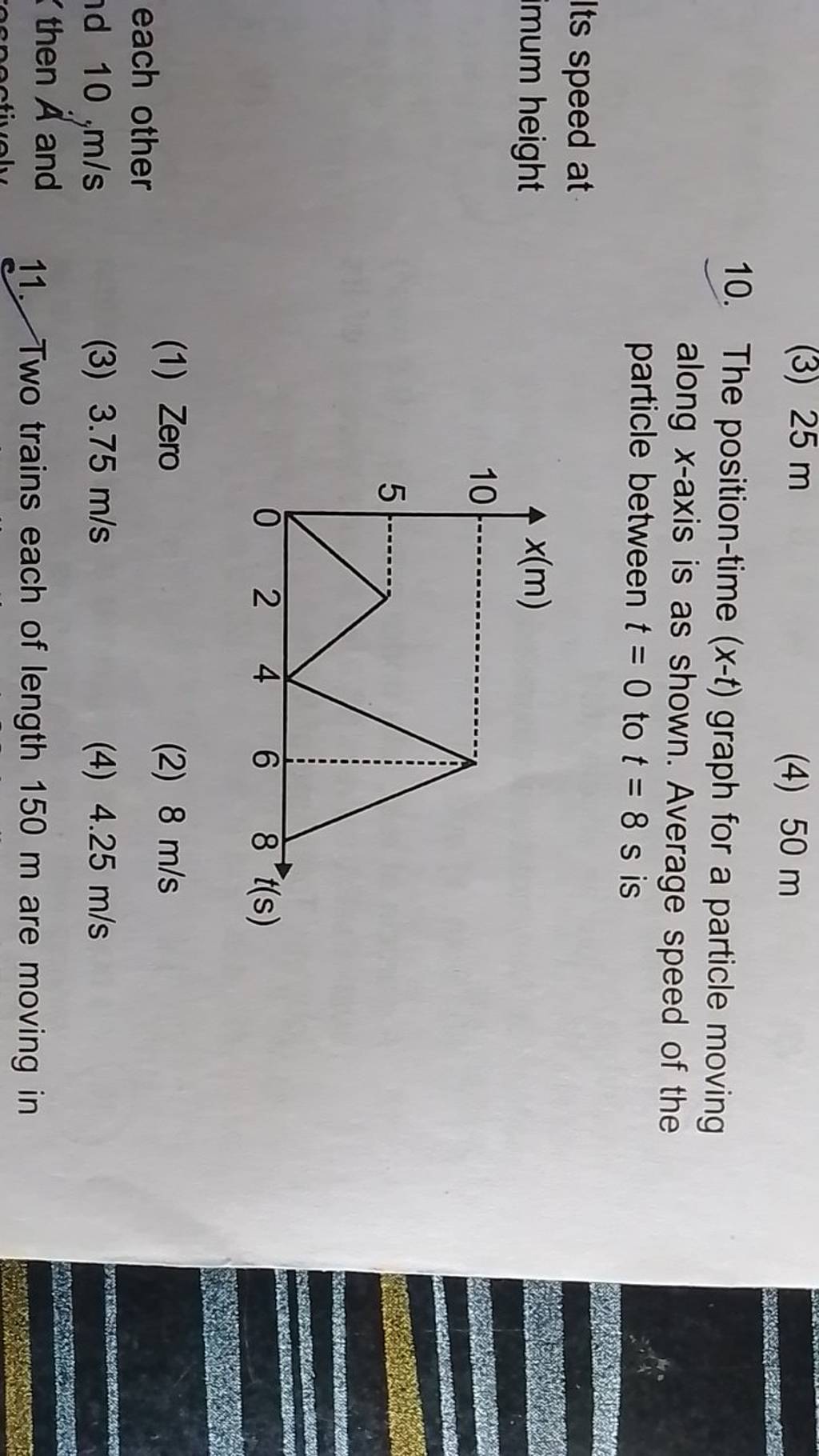 10 The Position Time X−t Graph For A Particle Moving Along X Axis Is A