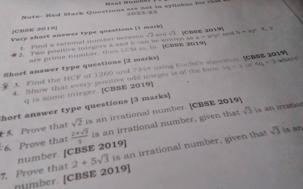 [CBSE 2019] Very short answer type questions [1 mark] 1. Find a rational