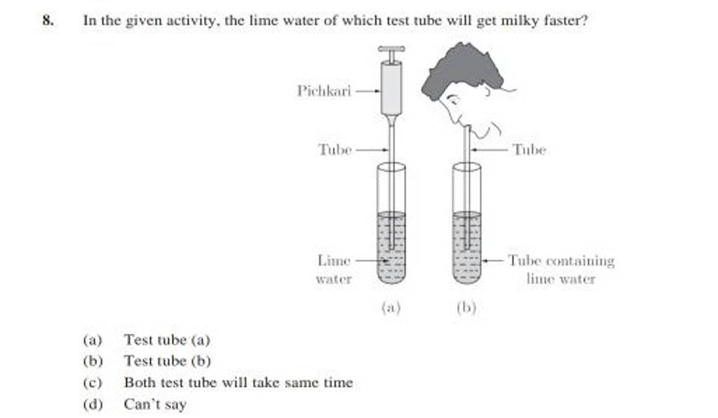 In the given activity, the lime water of which test tube will get milky f..