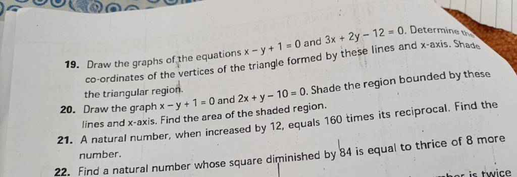 19 Draw The Graphs Of The Equations X−y 1 0 And 3x 2y−12 0 Determine H
