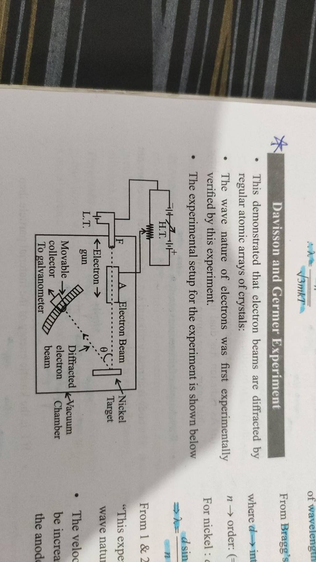 Davisson and Germer Experiment - This demonstrated that electron beams ar..