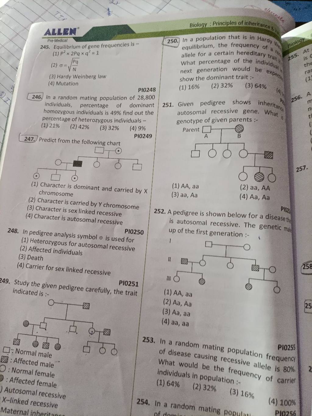 3 Character Is Sex Linked Recessive252 A Pedigree Is Shown Below For A