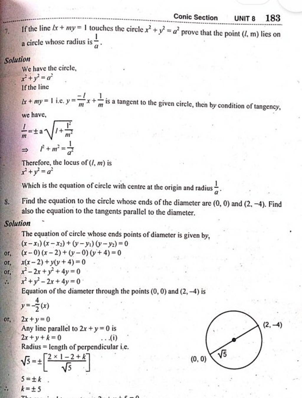 Conic Section UNIT 8183 7. If the line lx+my=1 touches the circle x2+y2=a..