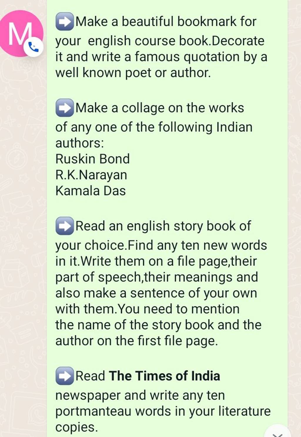 Make a beautiful bookmark for your english course book.Decorate it and wr..