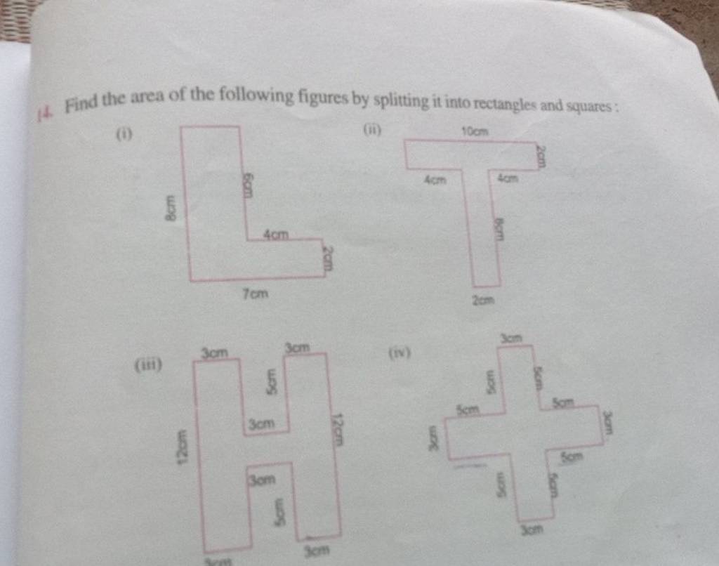 14. Find the area of the following figures by splitting it into rectangle..
