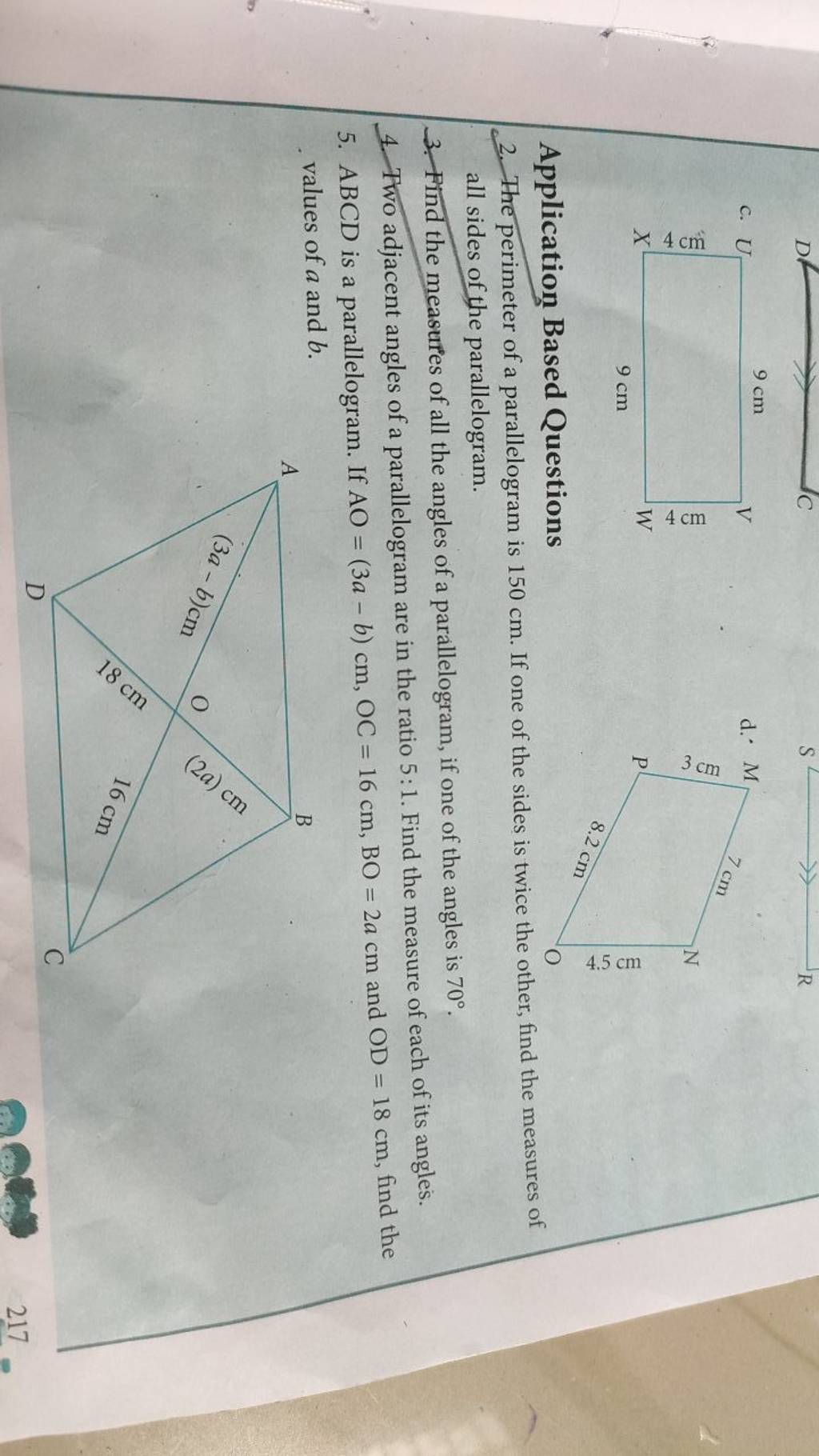 Application Based Questions 2. The perimeter of a parallelogram is 150 cm..