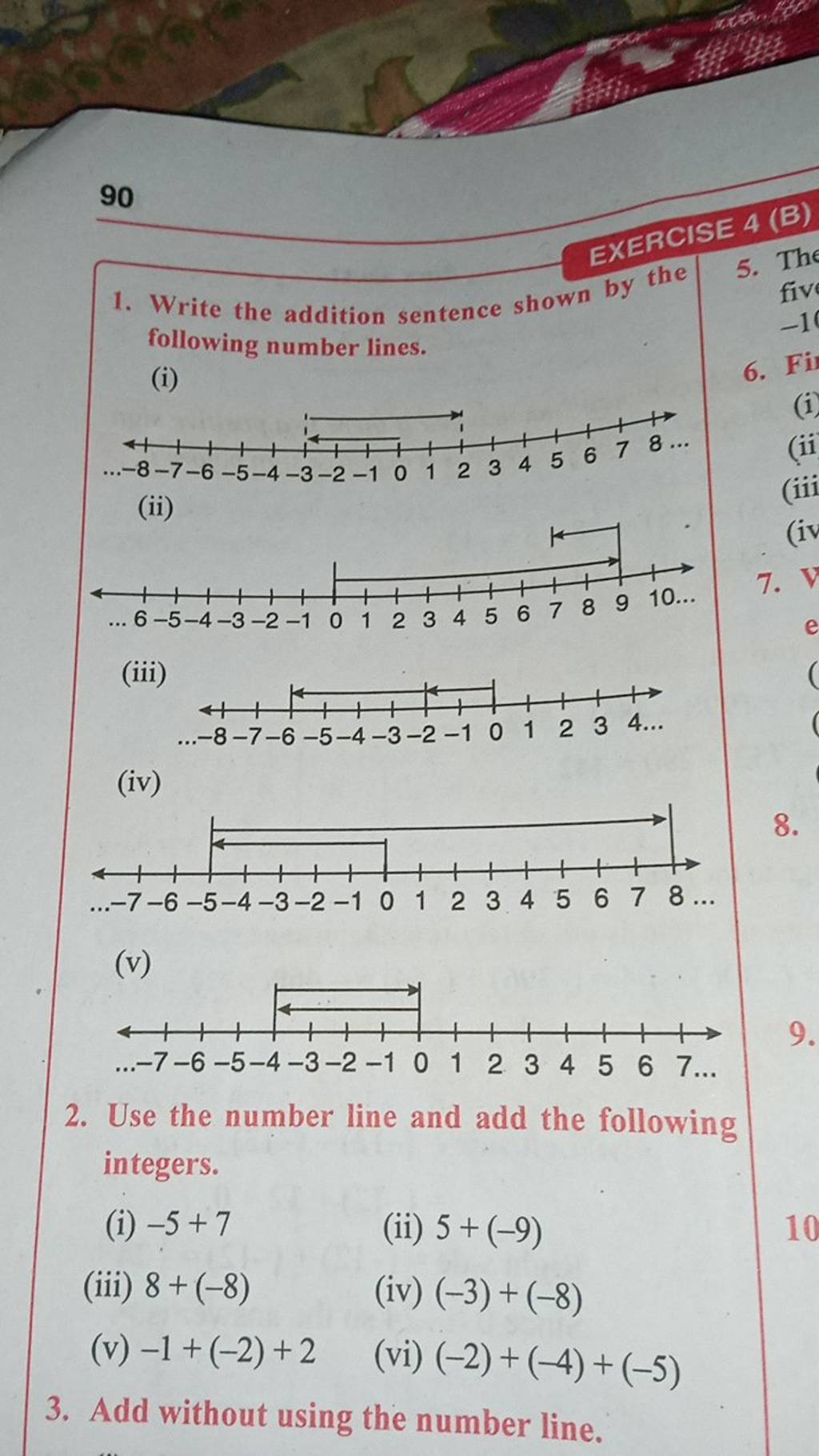 90 1. Write the addition sentence shown by the following number lines. (i..