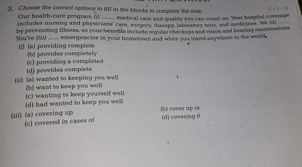 3. Choose the correct options to fill in the blanks to complete the note...