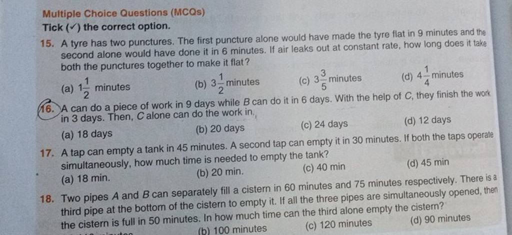 Multiple Choice Questions (MCQs) Tick ( ) the correct option. 15. A tyre