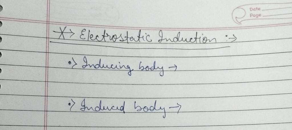 X Electrostatic Induction ⇒ -) Inducing body → -) Induced body → | Filo
