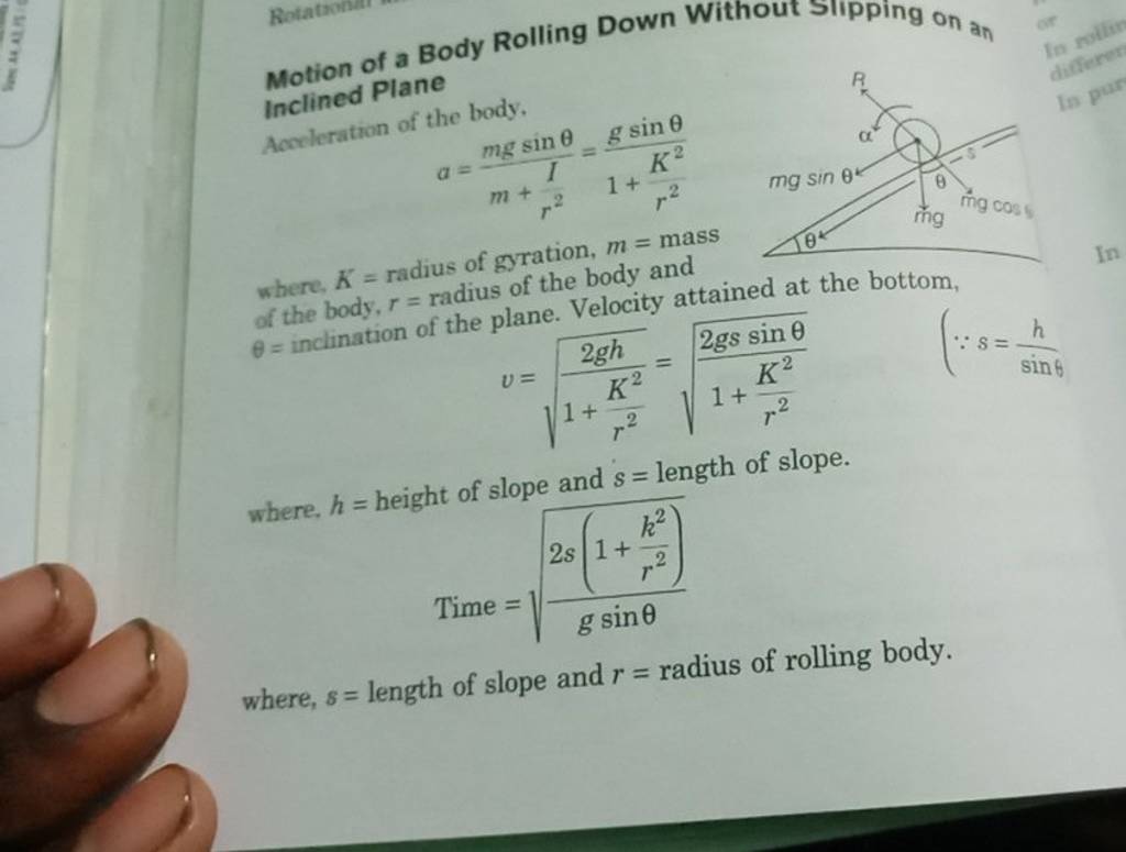 Motion of a Body Rolling Down Without Slipping on an Inclined Plane Acocl..