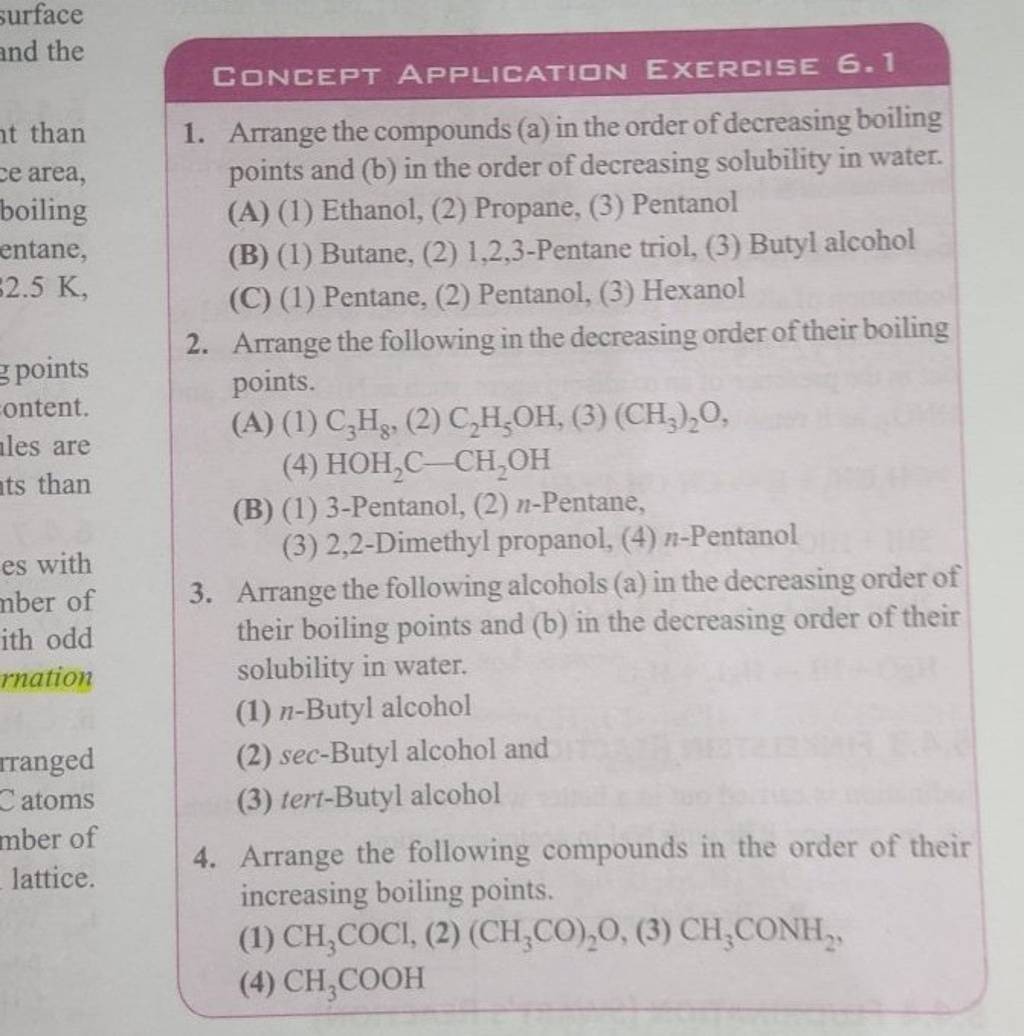 Arrange the following compounds in the order of their increasing boiling