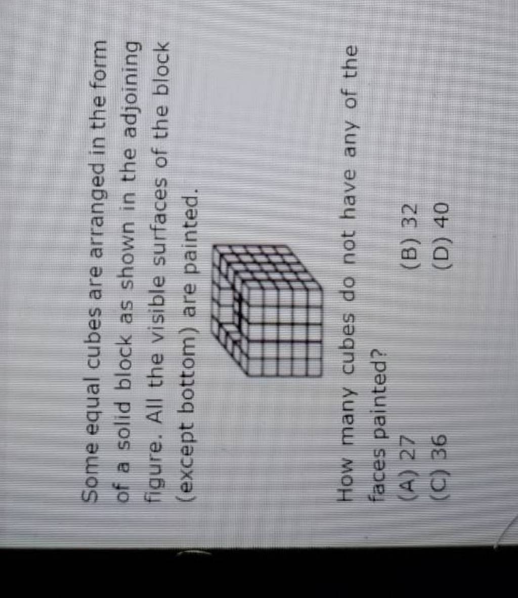Some equal cubes are arranged in the form of a solid block as shown in th..