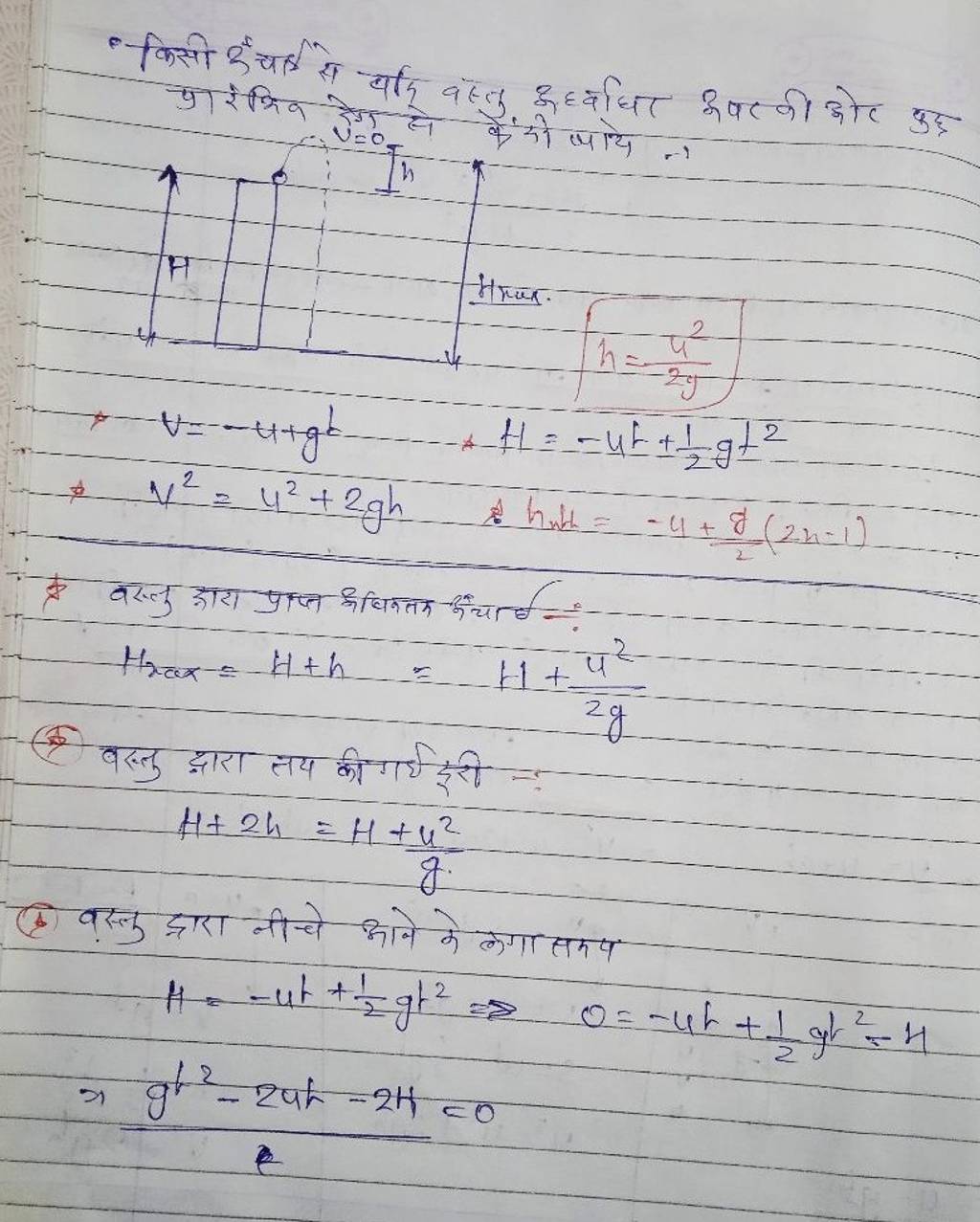 प्रांगिक रेग से कें को जादे −1 xv=−u+gt⋯A=−4t+21 gt2 क V2=42+2gh & hn=−4..