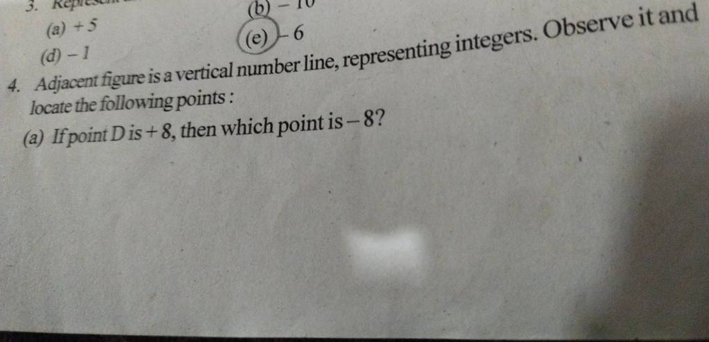 (a) +5 4. Adjacent figure is a vertical number line, representing integer.. (a) +5 4. Adjacent figure is a vertical number line, representing integer..