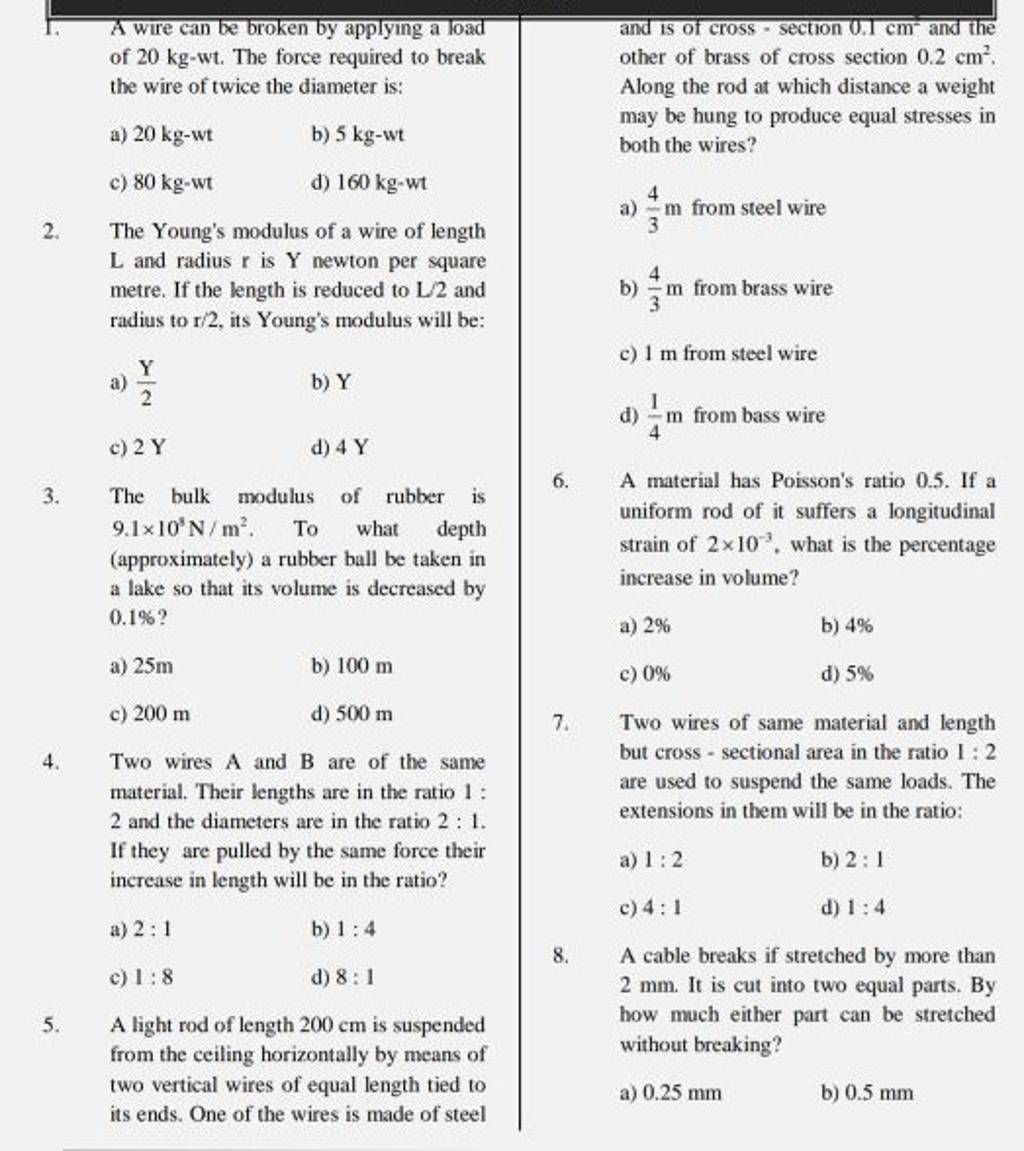 Two wires of same material and length 4. Two wires A and B are of the sam..