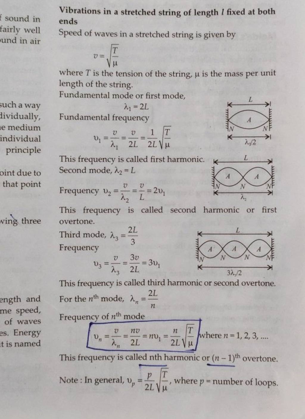 Vibrations in a stretched string of length l fixed at both sound in ends