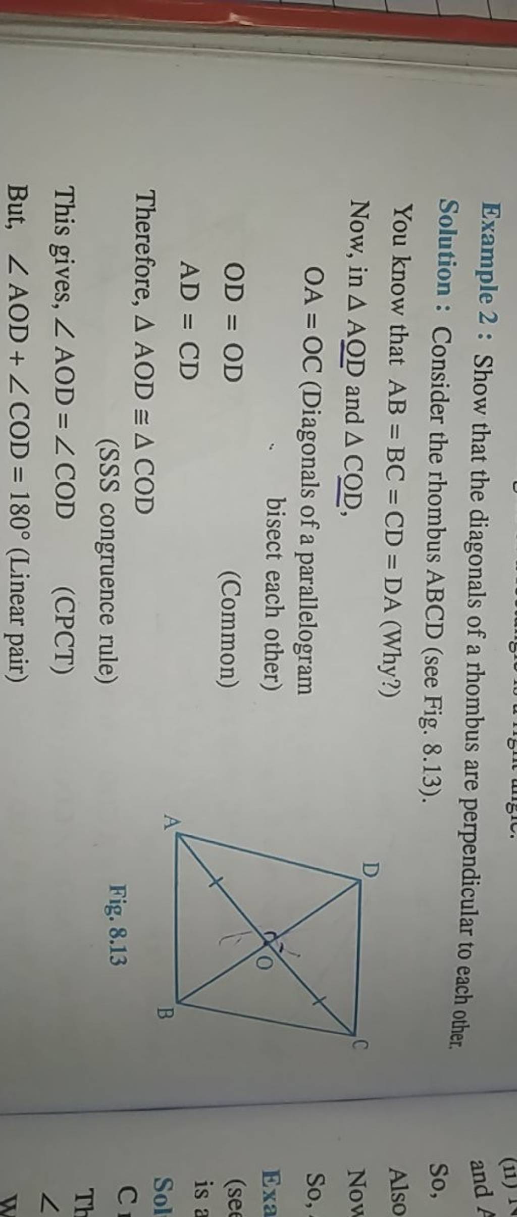 Example 2 : Show that the diagonals of a rhombus are perpendicular to eac..