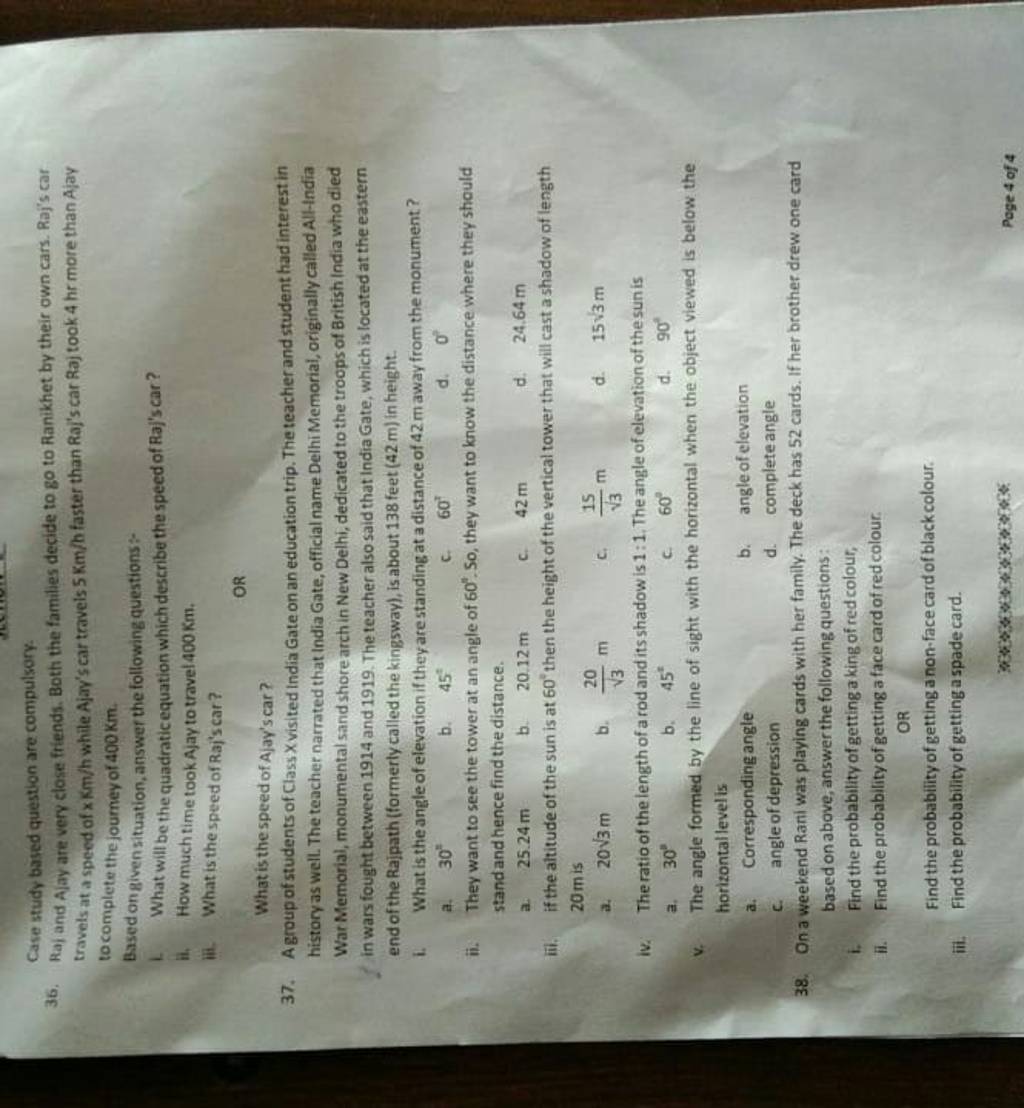 Case study based question are compulsory. 36. Raj and Aay are very close