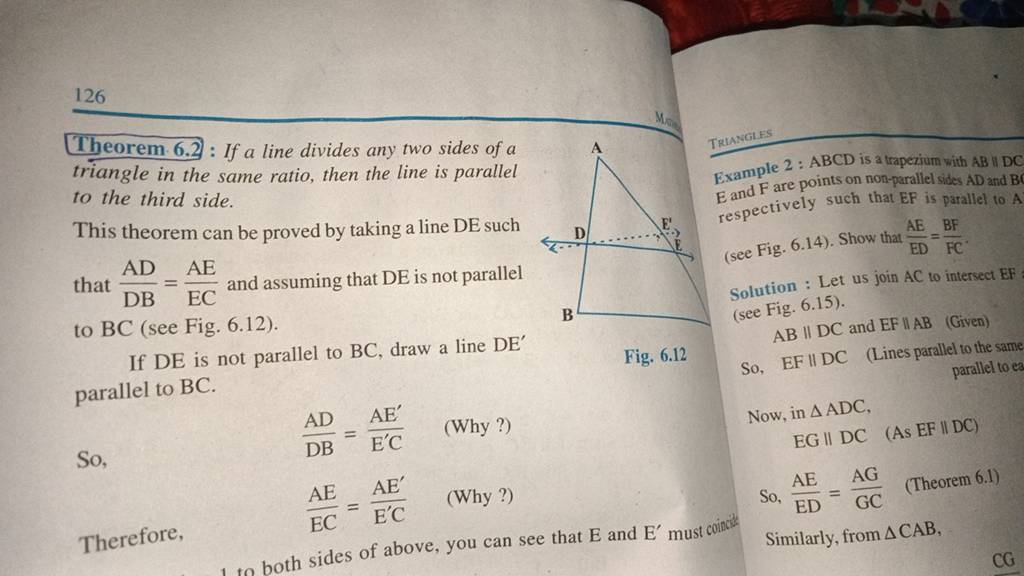 126 Theorem 6.2 : If a line divides any two sides of a triangle in the sa..