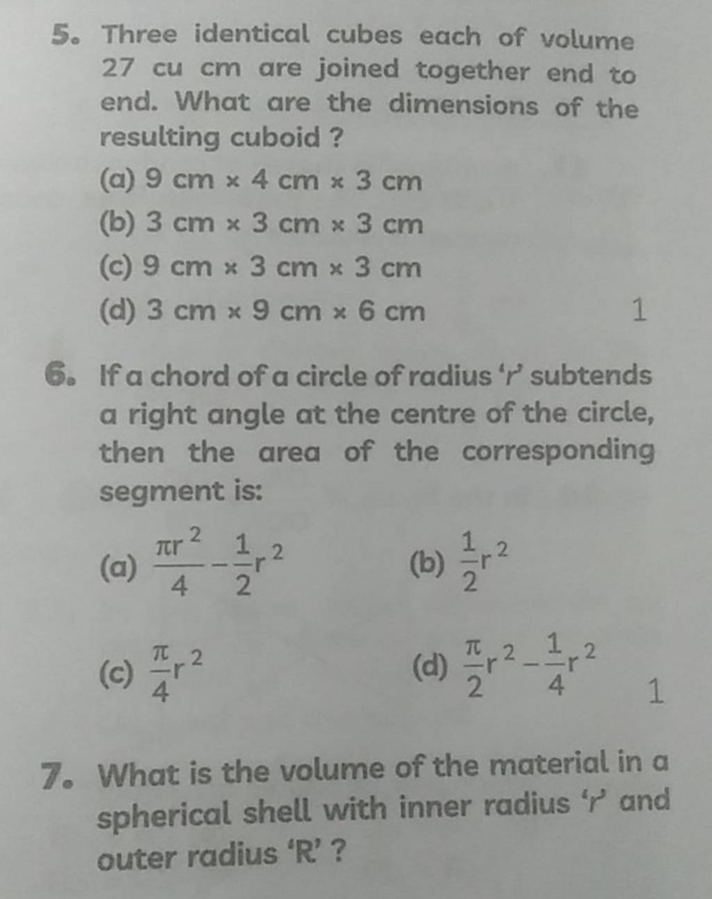 5. Three identical cubes each of volume 27cucm are joined together end to..