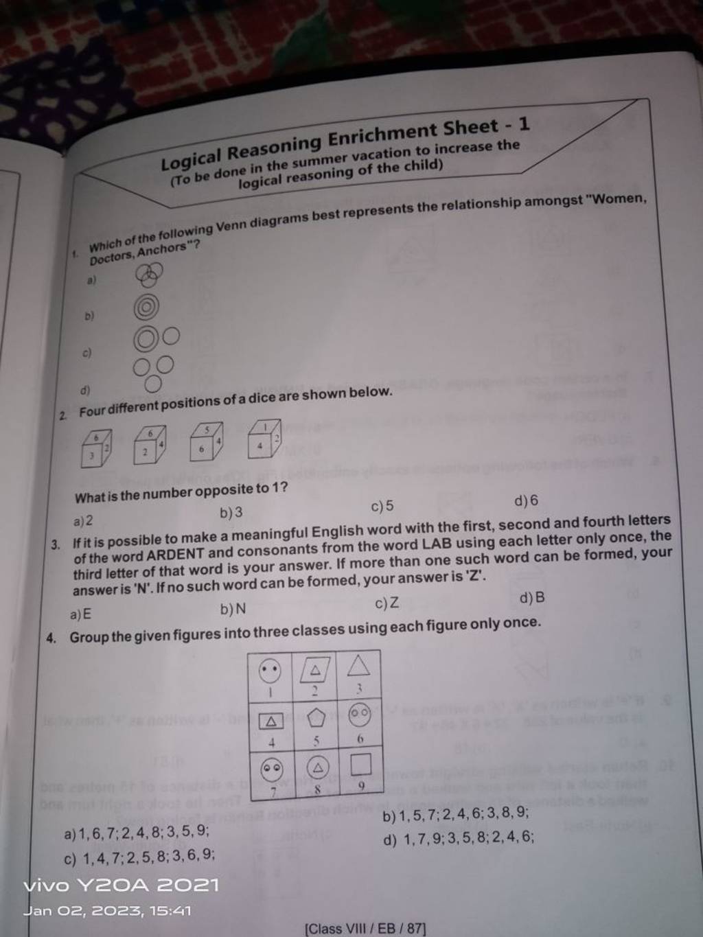 Group The Given Figures Into Three Classes Using Each Figure Only Once