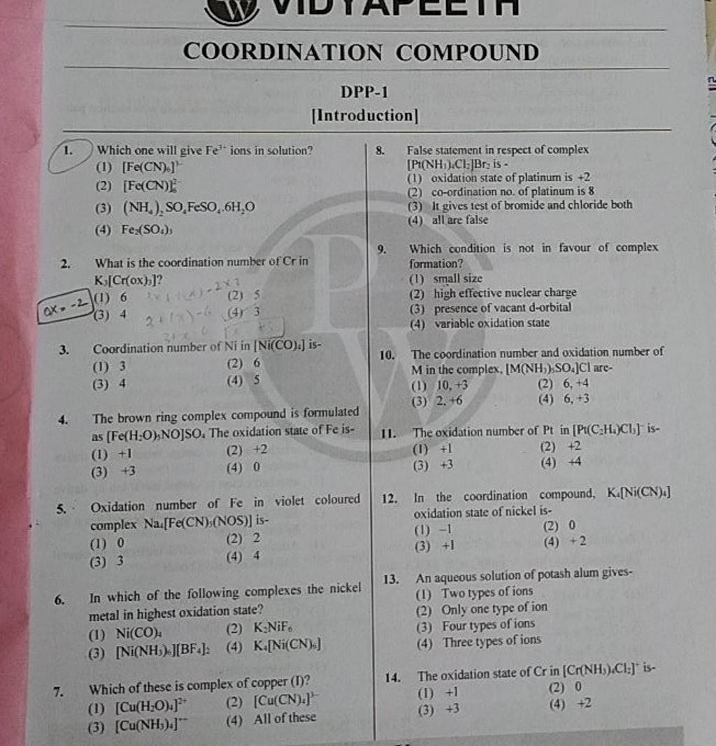 The Coordination Number And Oxidation Number Of Filo